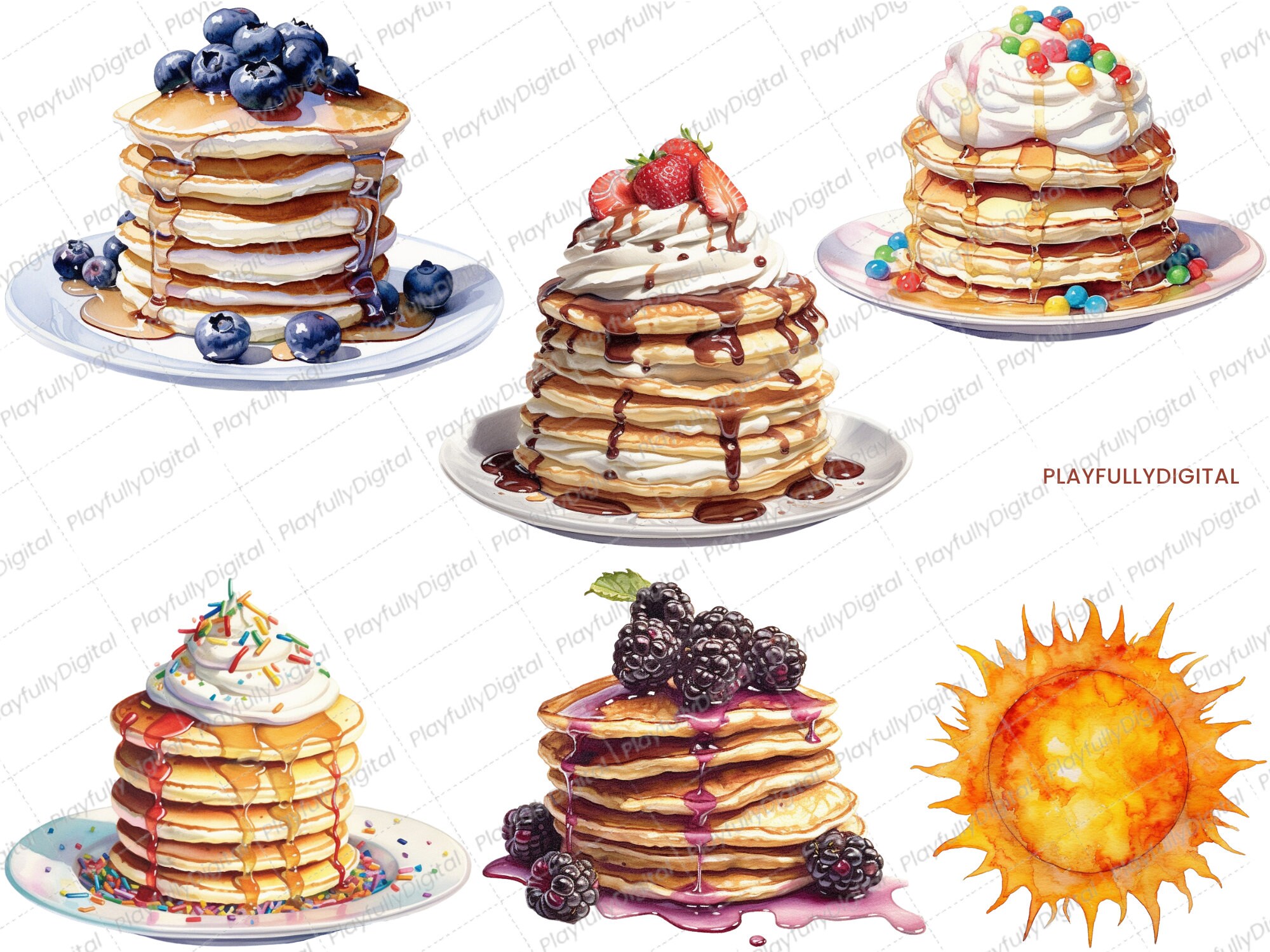 Watercolor Pancakes, Breakfast Pancakes, Watercolor Digital Images ...