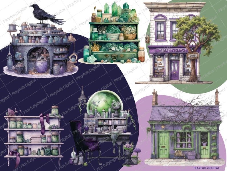 Magical Apothecary, Watercolor Clip Art, Witch Clip Art, Purple and ...