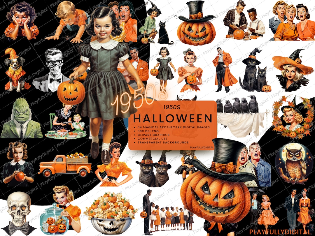 1950s Halloween Clipart, Halloween Commercial Clip Art, Retro Clipart ...