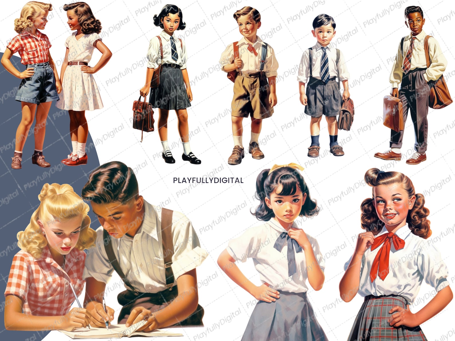 1950s Back to School Clipart, Retro Clipart, 1950s Digital Images ...