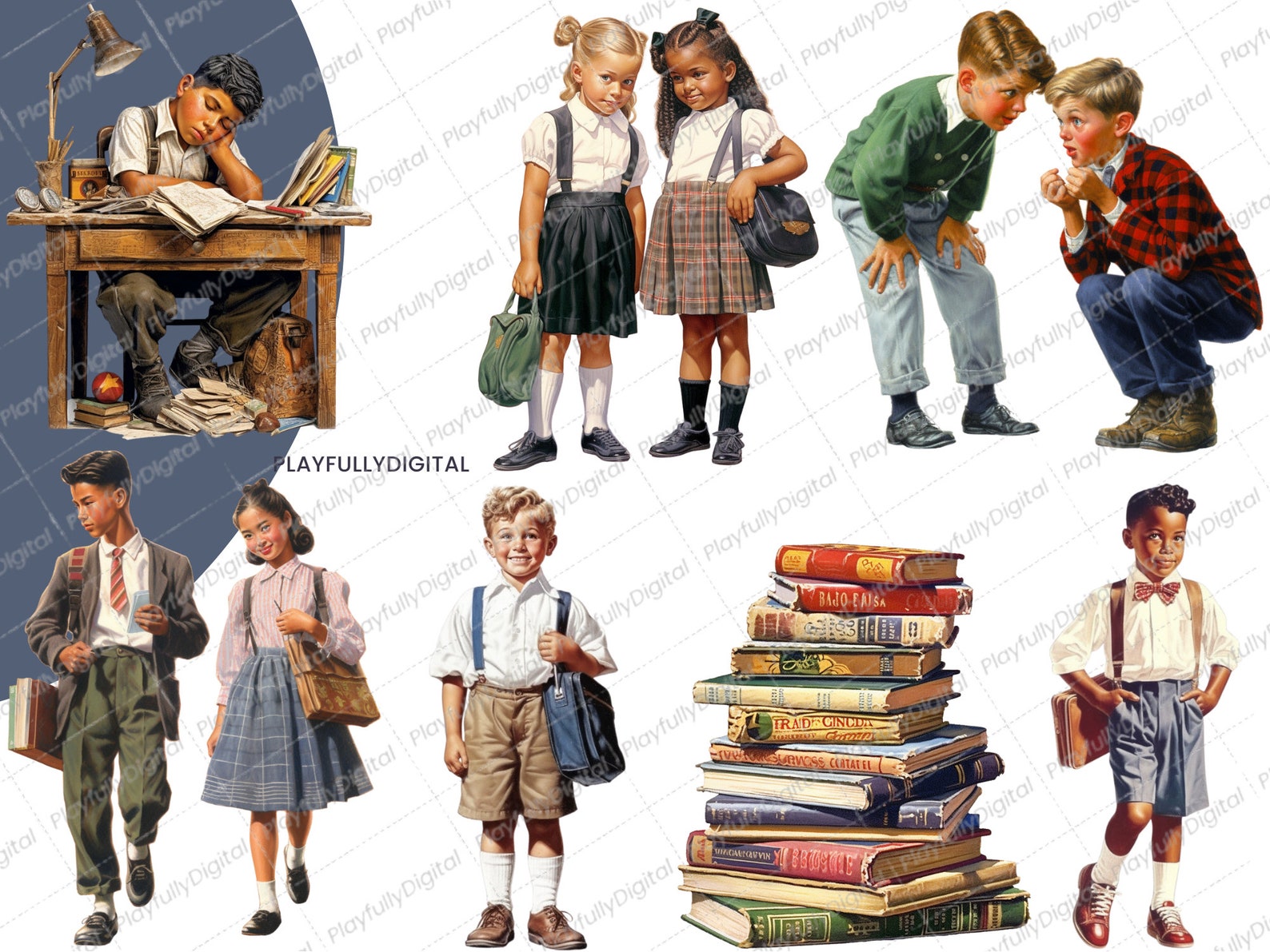 1950s Back to School Clipart, Retro Clipart, 1950s Digital Images ...