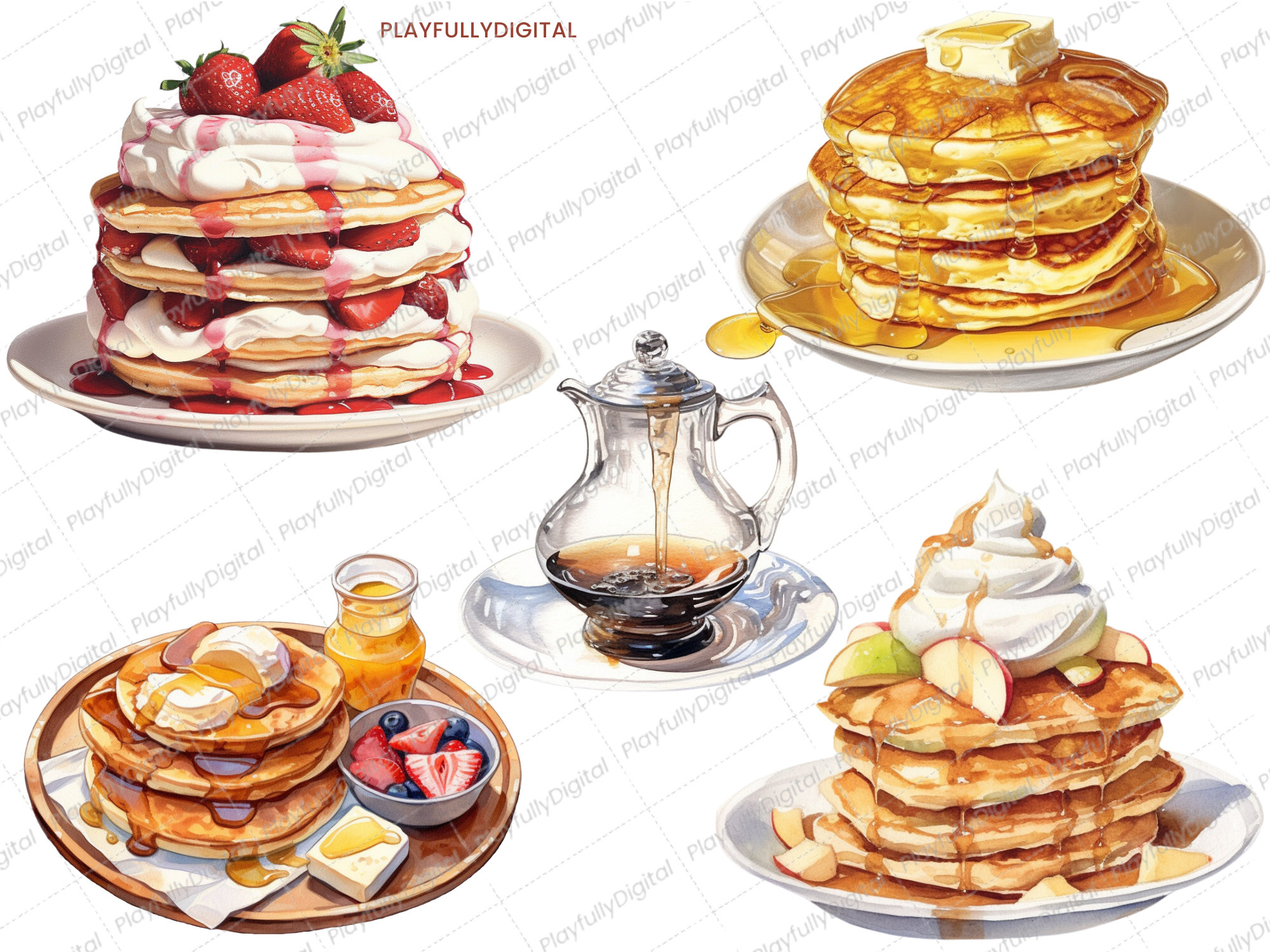 Watercolor Pancakes, Breakfast Pancakes, Watercolor Digital Images ...