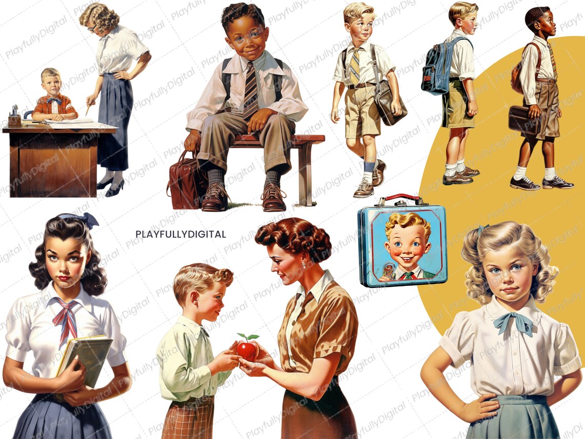 1950s Back to School Clipart, Retro Clipart, 1950s Digital Images ...