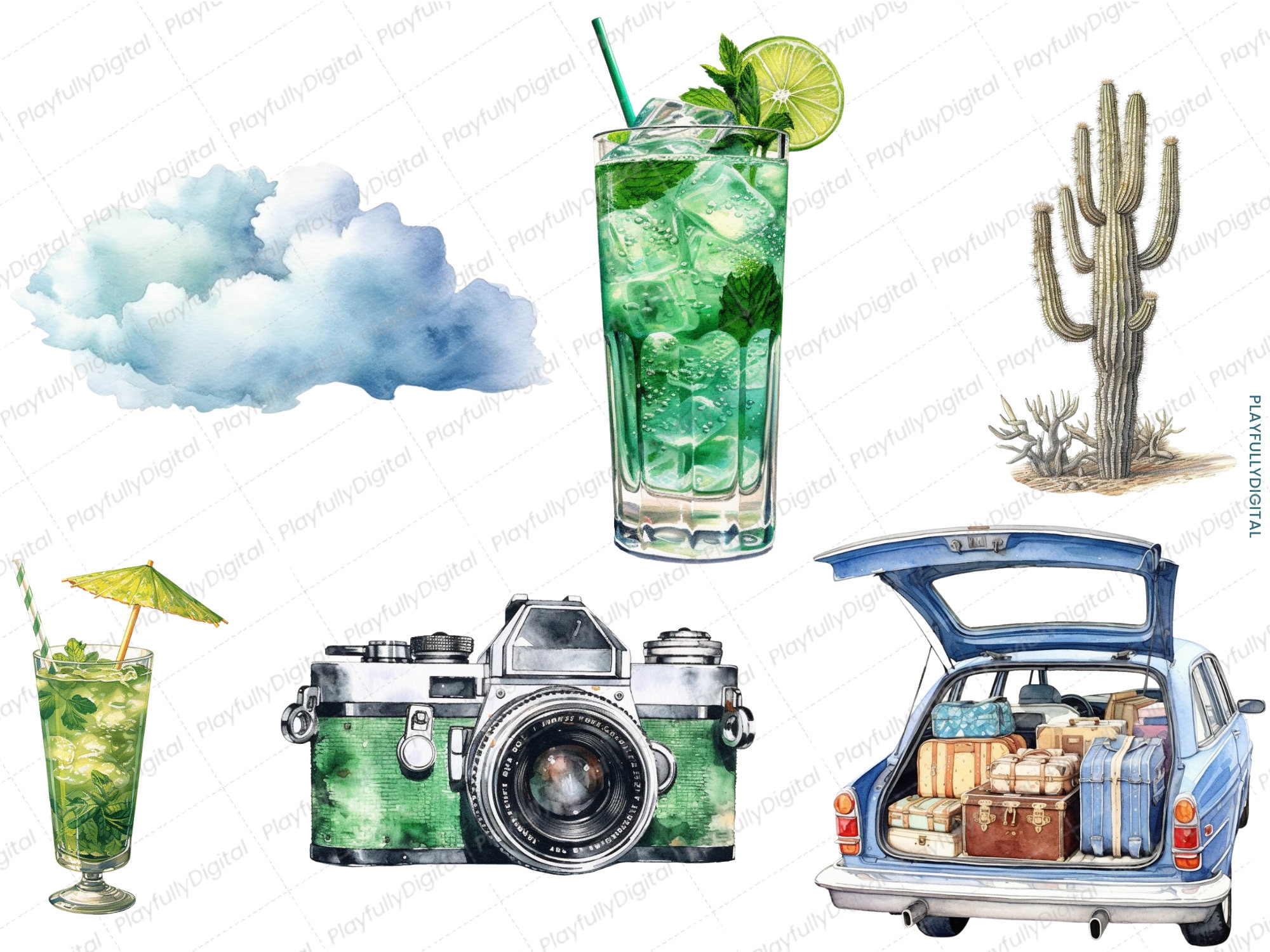 Watercolor Vacation Clipart, Girls Trip,travel,vacation, Commercial Use ...