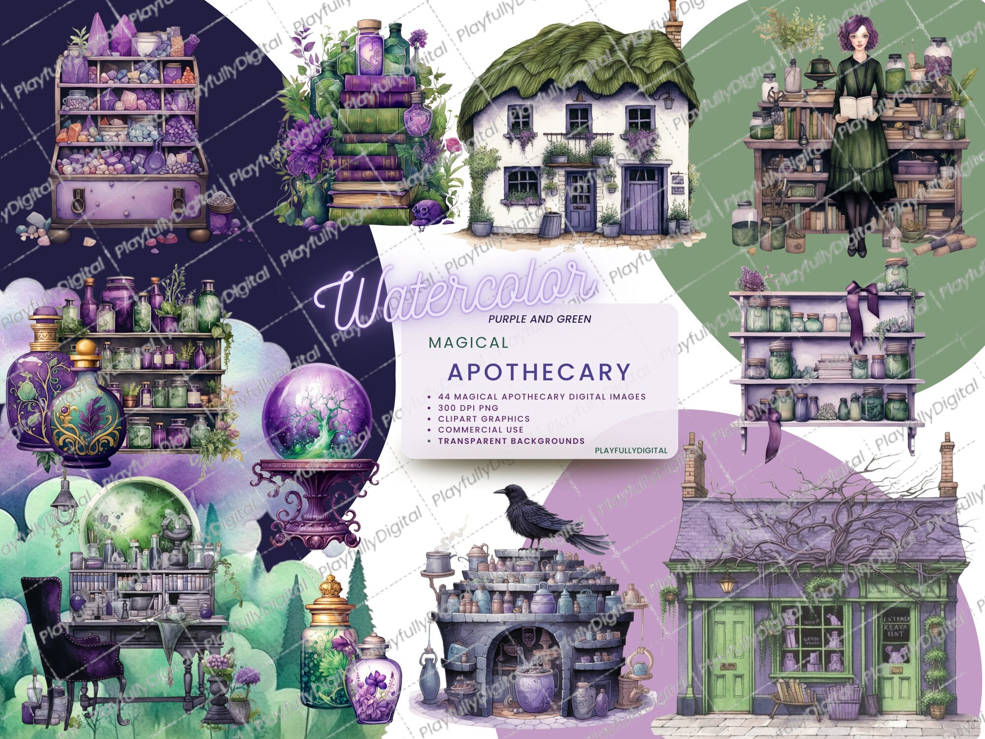 Magical Apothecary, Watercolor Clip Art, Witch Clip Art, Purple and ...