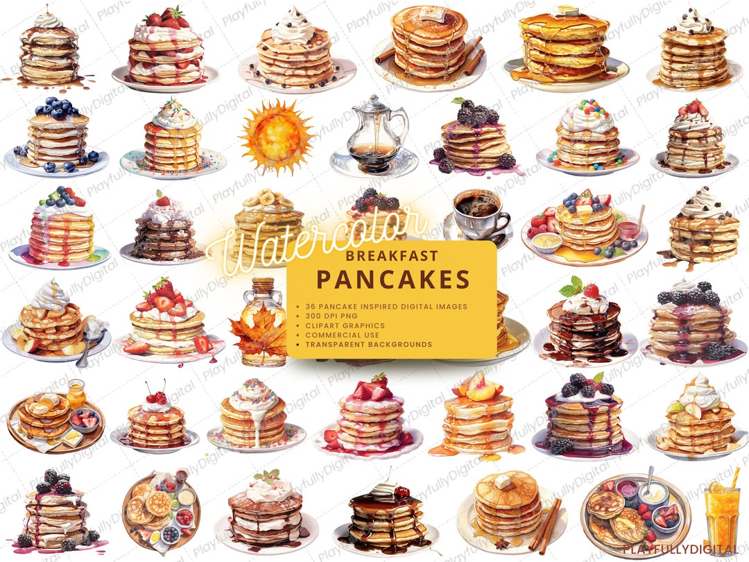 Watercolor Pancakes, Breakfast Pancakes, Watercolor Digital Images ...