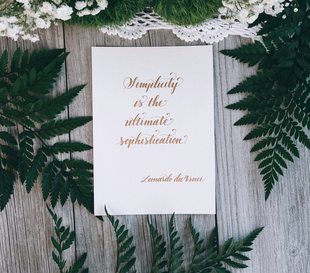 Gold Calligraphy Leonardo Da Vinci Quote Art Print, Minimalist Gift - Etsy