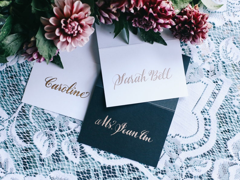Calligraphy Place Cards Handwritten Elegant Folding Place Card - Etsy