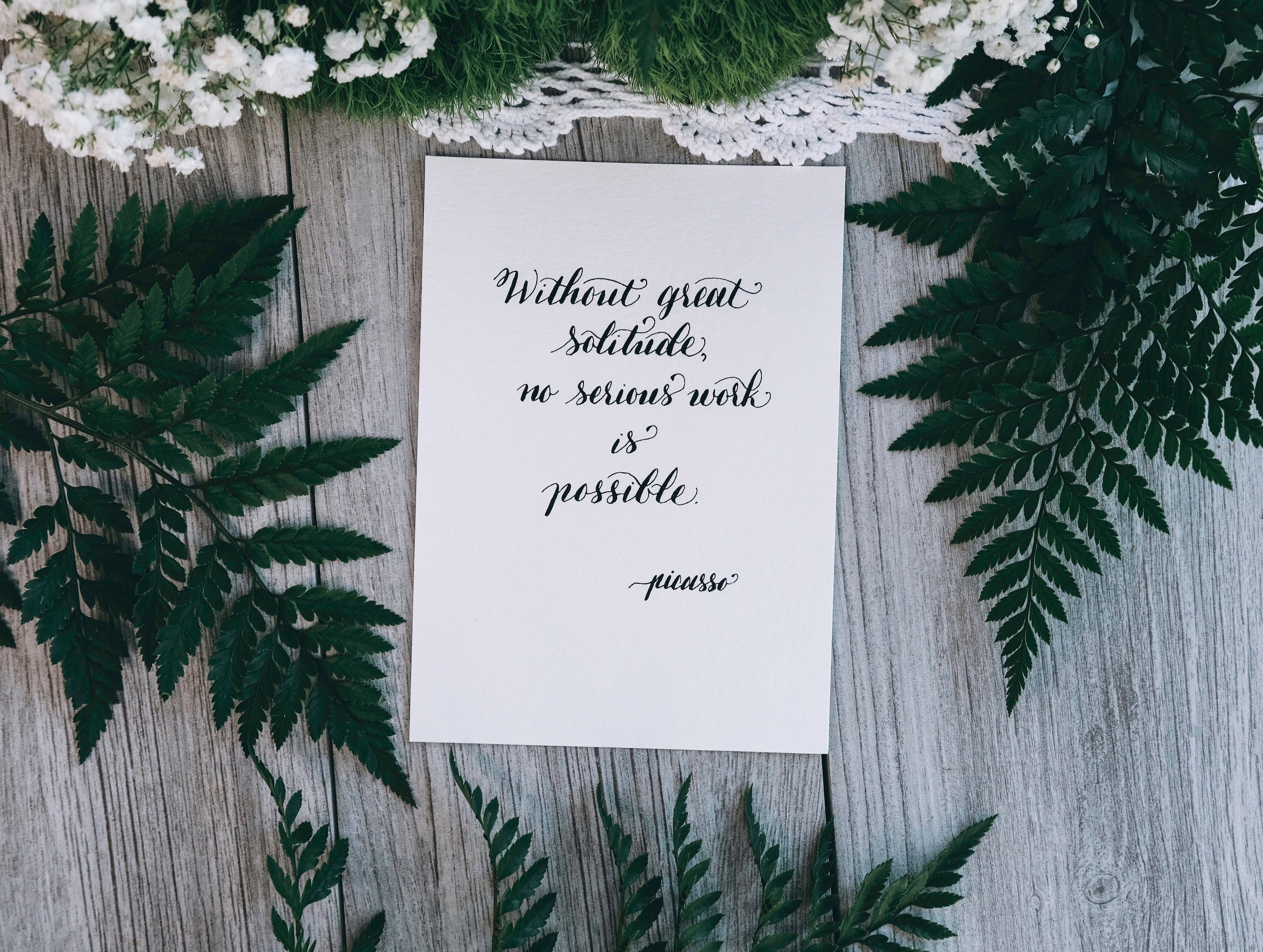 Picasso Quote Calligraphy Art Print, Inspiring Solitude Decor - Etsy