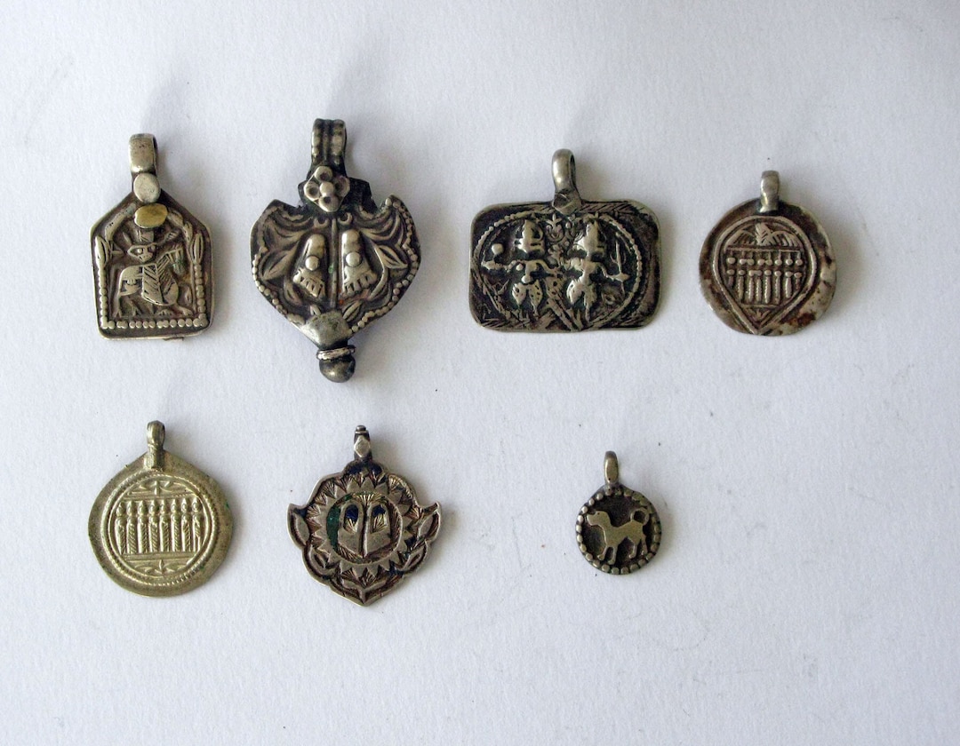 Seven Small Silver Amulets From Himachal Pradesh and Rajasthan, India ...
