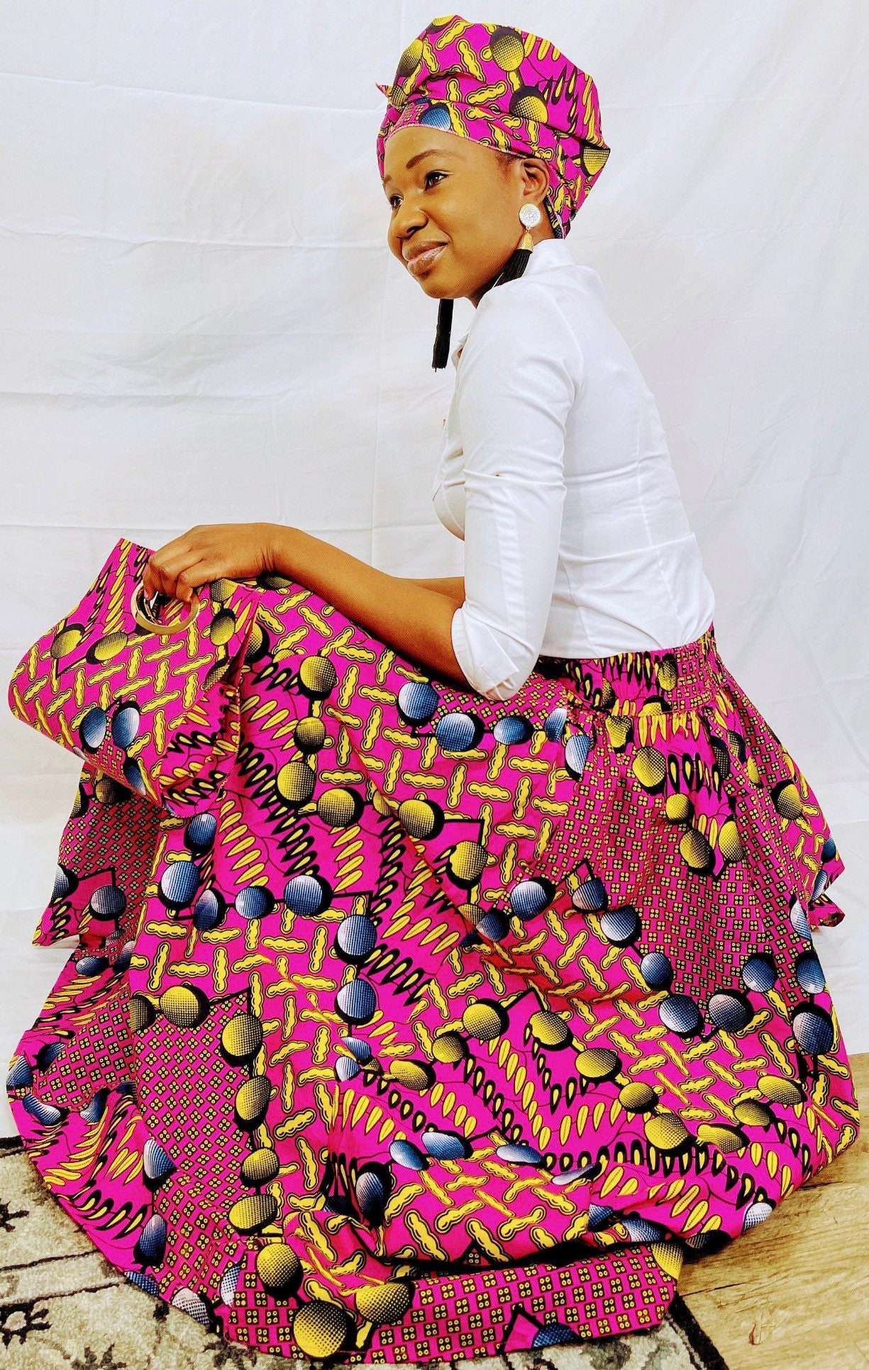 African Print Skirt With Scarf, Ankara African Print Maxi Skirt , Long ...