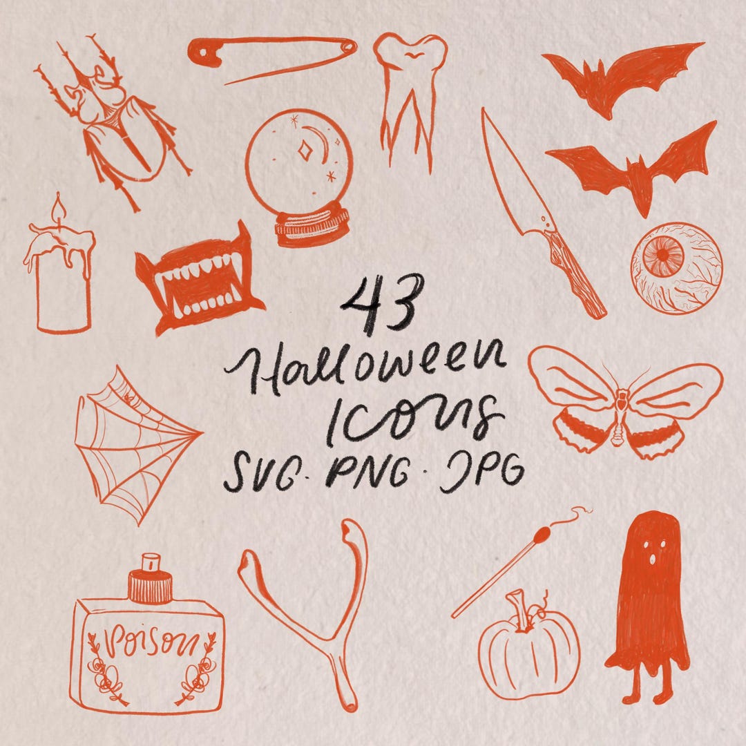 Mystical Hand Drawn Halloween Elements Digital Clip-art - Vector ...