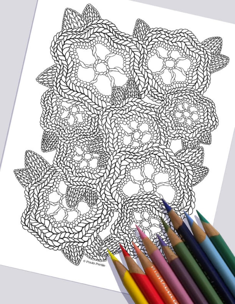 KNIT FLORAL Coloring Page / Printable Coloring Page / Drawing of ...