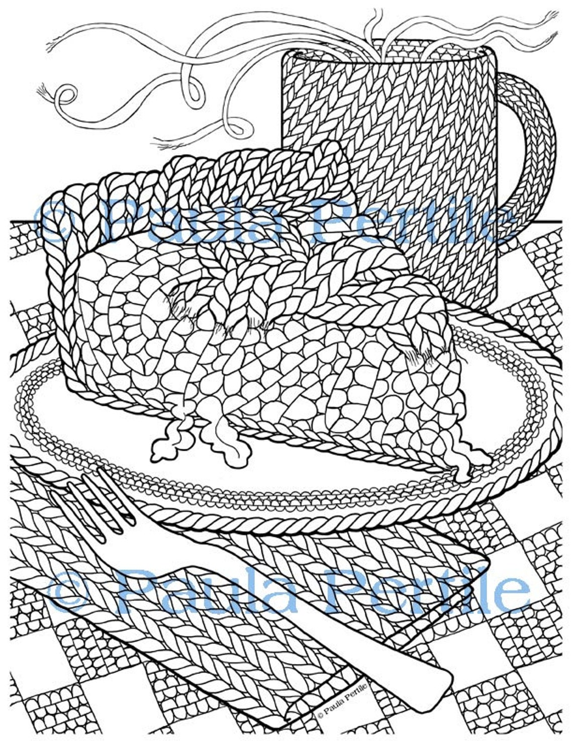 Knit Pie Slice Coloring Page, Knitting Drawing (printable PDF) - Etsy