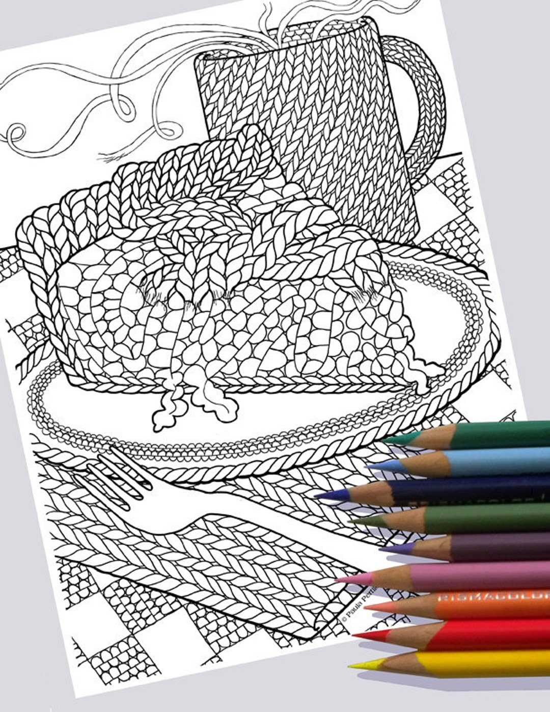 Knit Pie Slice Coloring Page, Knitting Drawing (printable PDF) - Etsy