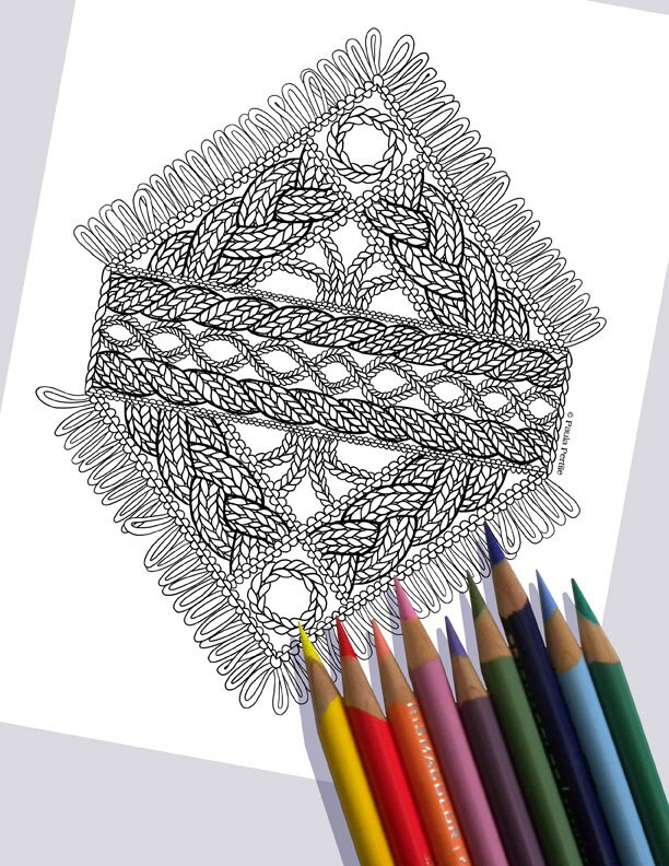 Cable Fringe Knitting Coloring Page (printable PDF) - Etsy