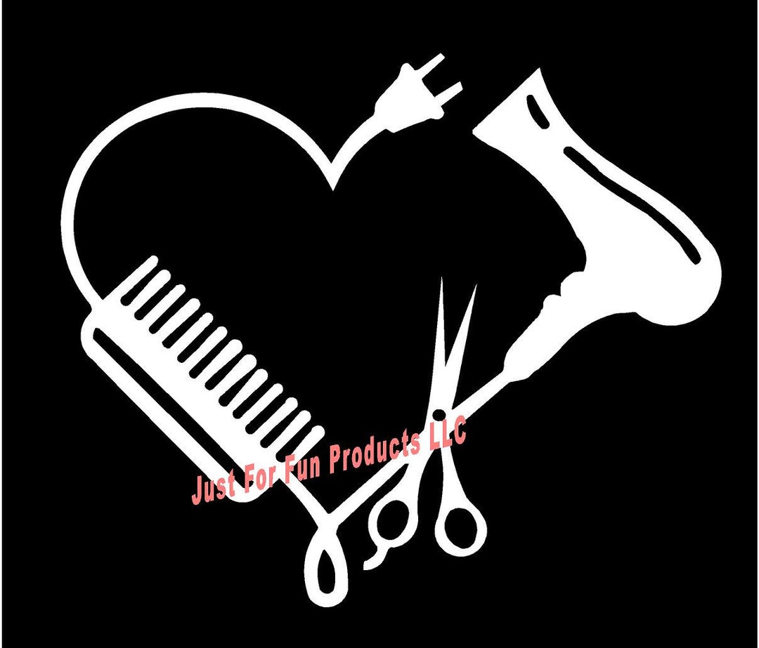 Vinyl Decal Hair Stylist Beautician Cosmetology Comb Heart Dryer Love ...