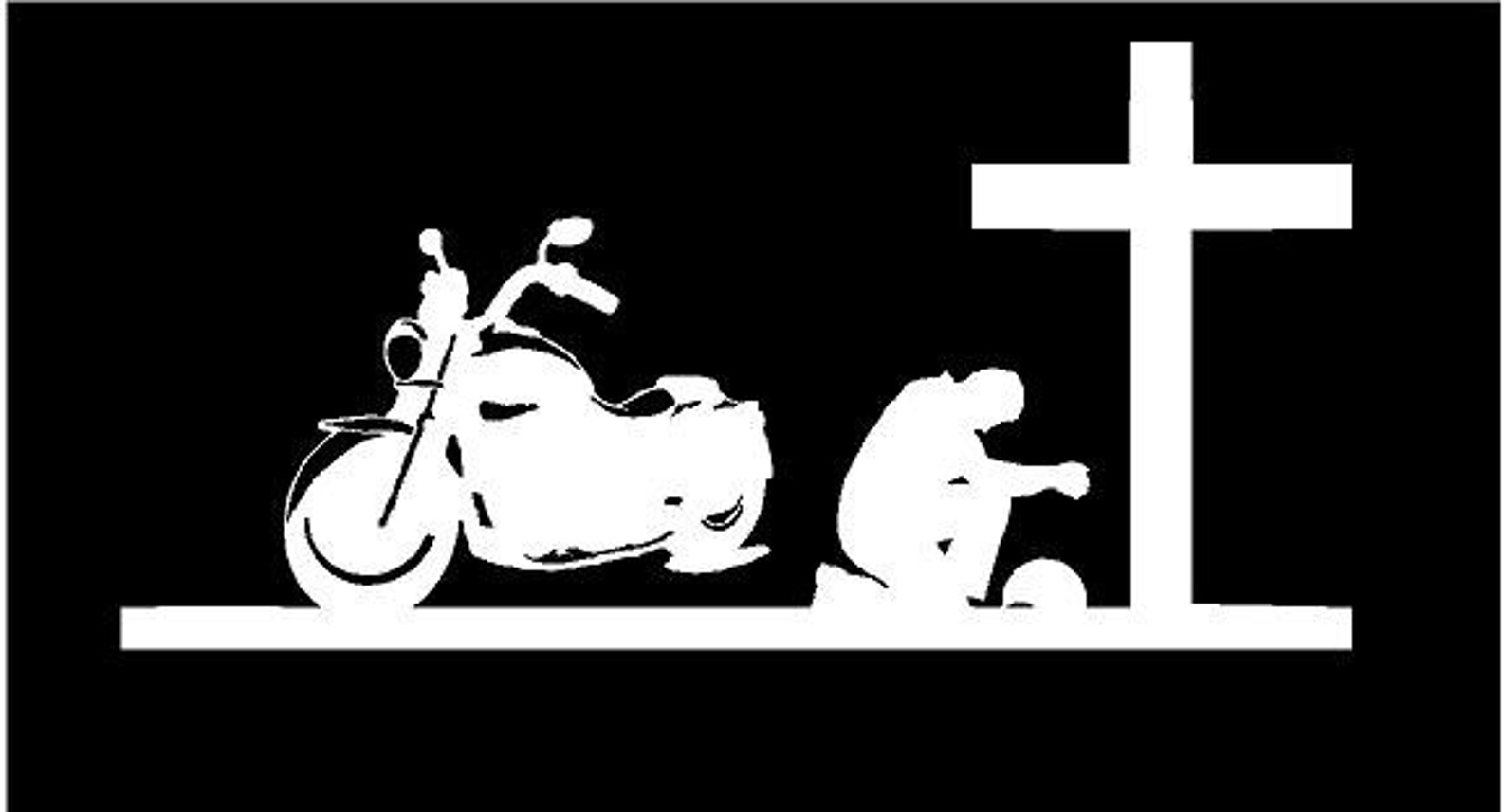 Vinyl Decal Biker Praying at Cross Christian Truck Country Bumper ...