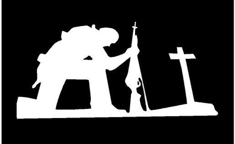 Vinyl Decal Soldier at Cross Military Truck Country Bumper Sticker Car ...