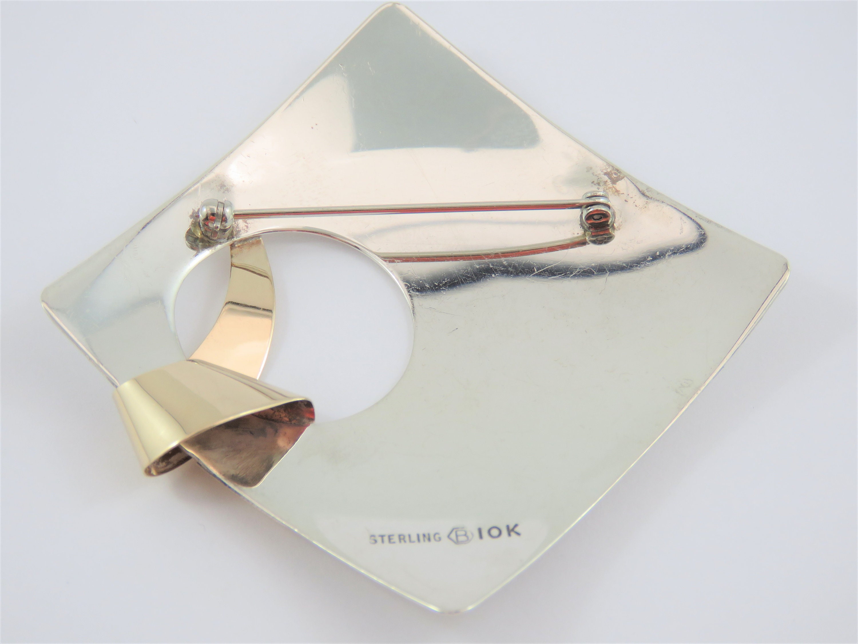 10Kt And Sterling Silver Square Brooch | Etsy