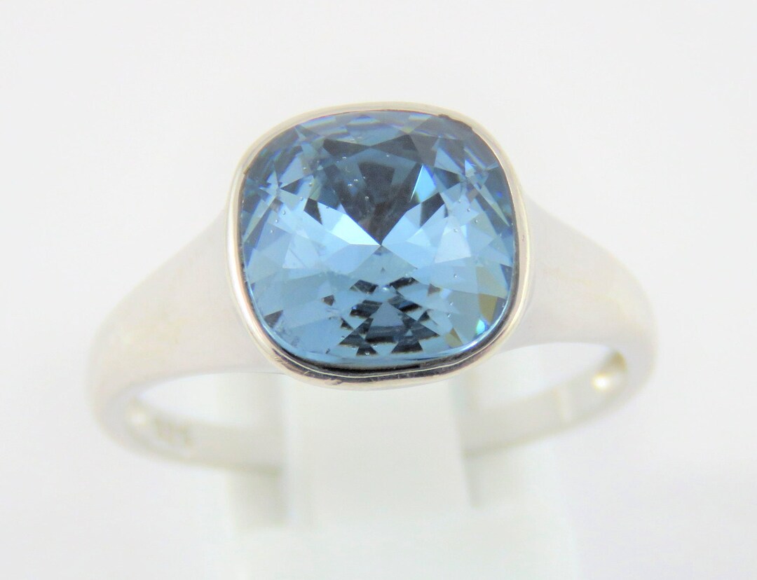 Sterling Bezel Set Square Cut Blue Stone Ring- SIZE 10 - Etsy
