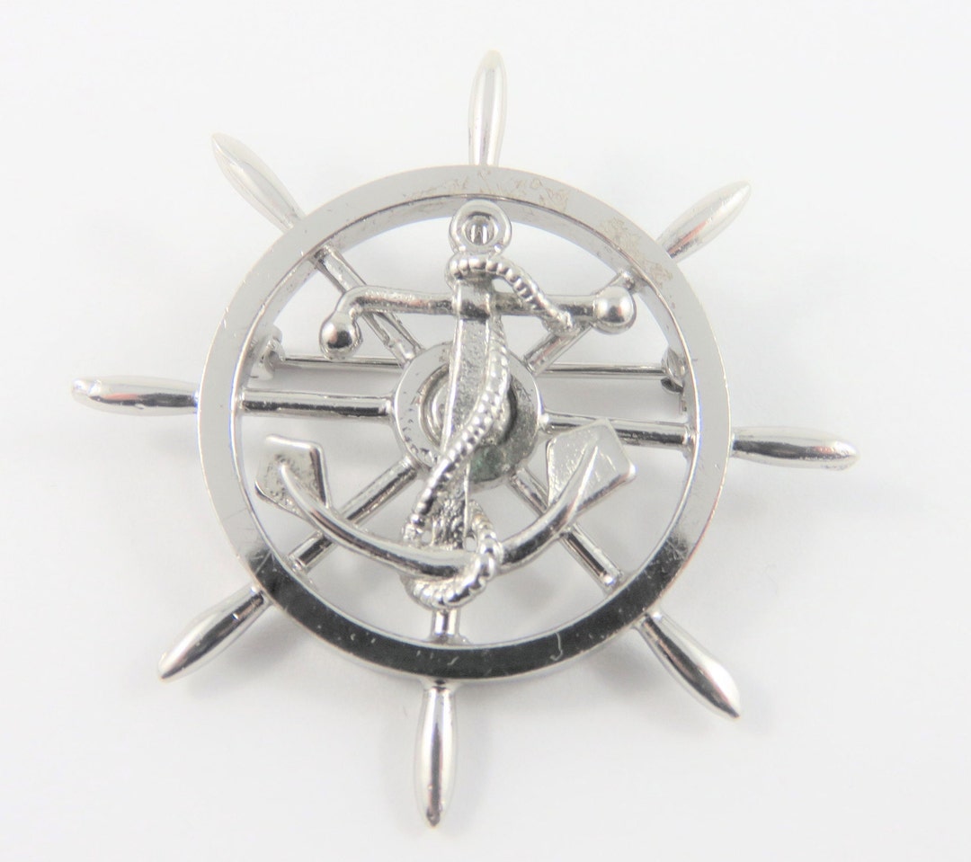 Sterling Silver Ships Wheel and Anchor Pin - Etsy