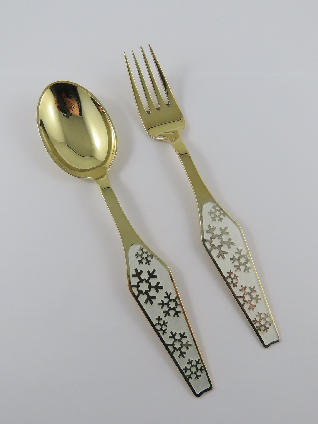 1967 Sterling Enamel Fork and Spoon Set by Anton Michelsen - Etsy