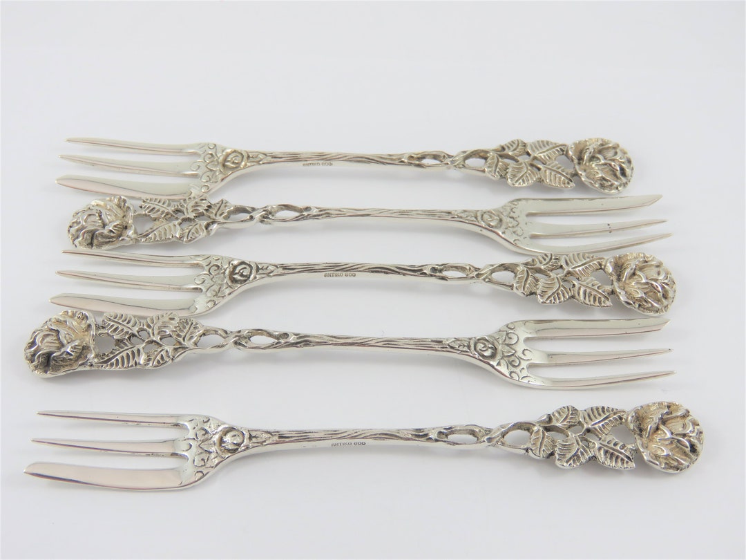 Set of 5 Antiko 800 Silver Cake Forks in Hildesheim Rose Pattern - Etsy