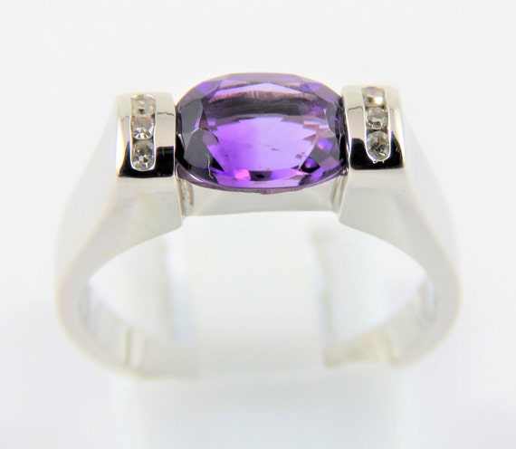 10K White Gold Amethyst and Diamond Ring SIZE 6 1 4 Etsy