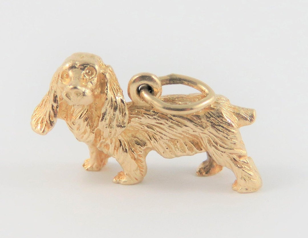 10K Yellow Gold Spaniel Dog Charm - Etsy