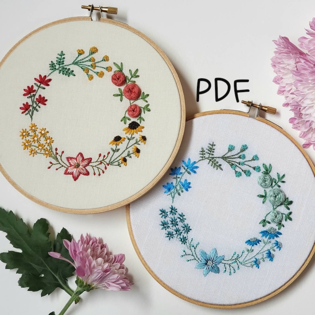 Winter Wreath Embroidery Pattern, Hand Embroidery Tutorial, DIY Instant ...