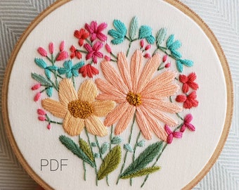 DIY Hand Embroidery Pattern PDF, Hand Embroidered Flower Garden, Roses and Sunflowers, Summer ...
