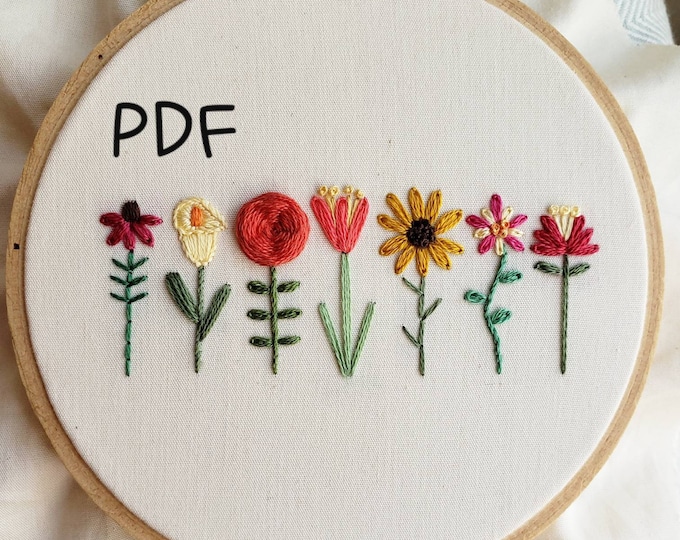DIY Hand Embroidery Pattern PDF, Hand Embroidered Flower Garden, Roses and Sunflowers, Summer ...