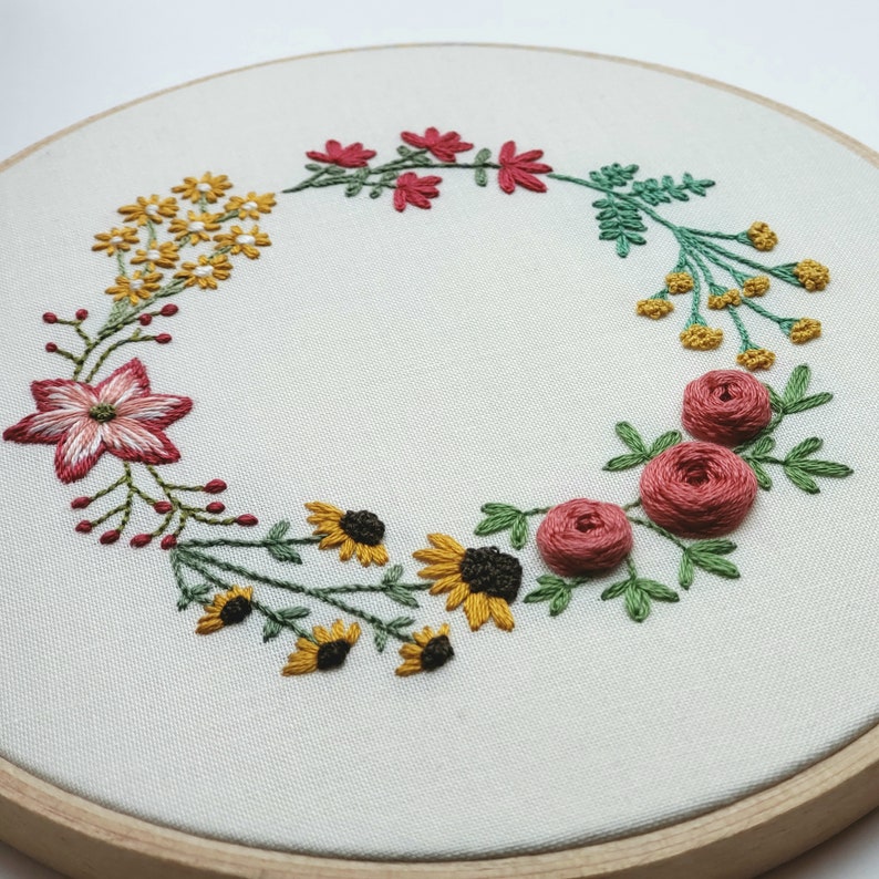 Winter Wreath Embroidery Pattern, Hand Embroidery Tutorial, DIY Instant ...