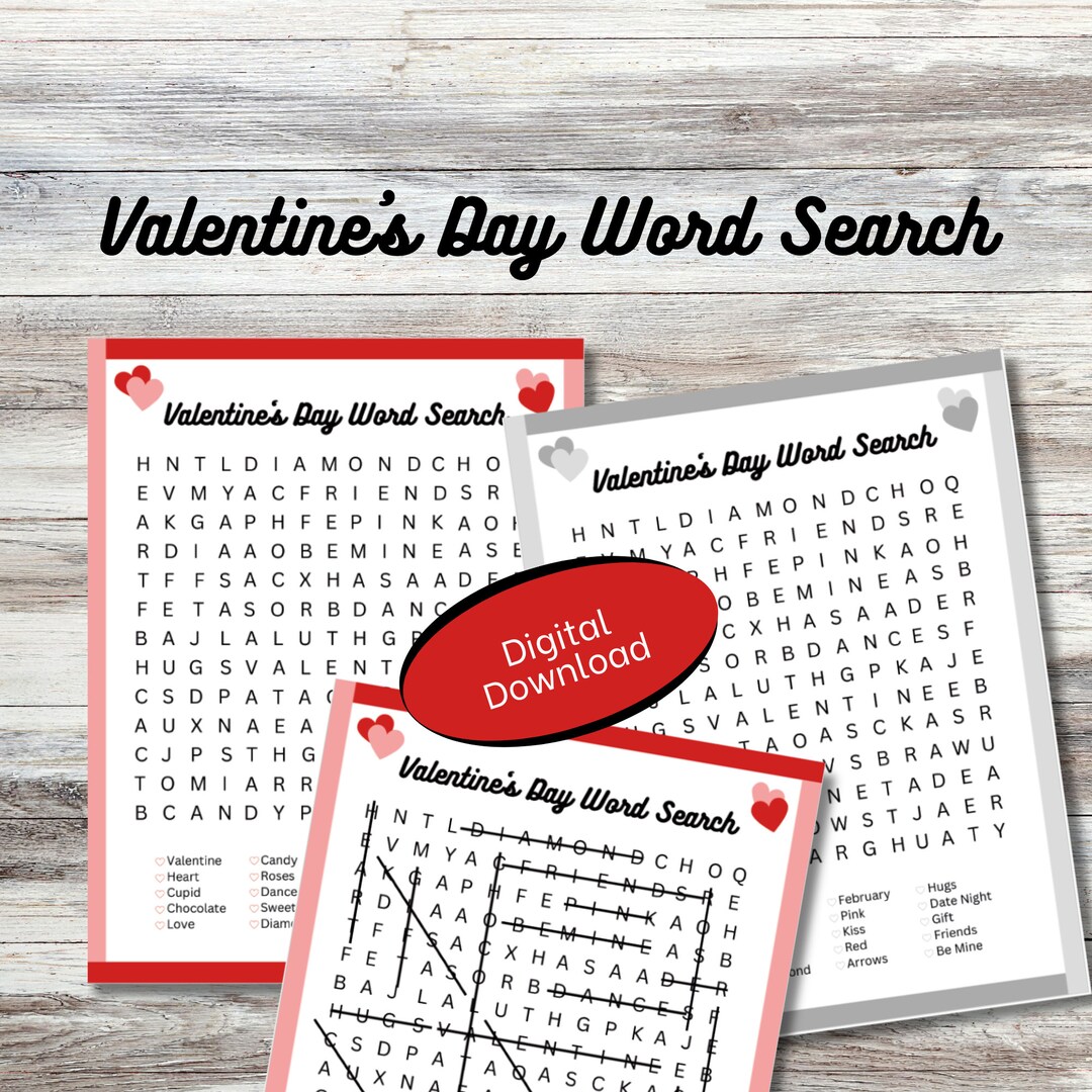 Valentine's Day Word Search Puzzle Printable Homeschool - Etsy