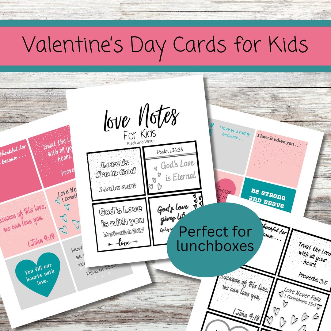 Valentine's Day Love Notes for Kids for Lunch Box or Gift With Bible ...