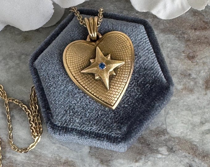 Vintage Brass Heart and North Star Celestial Locket Top Artisan ...