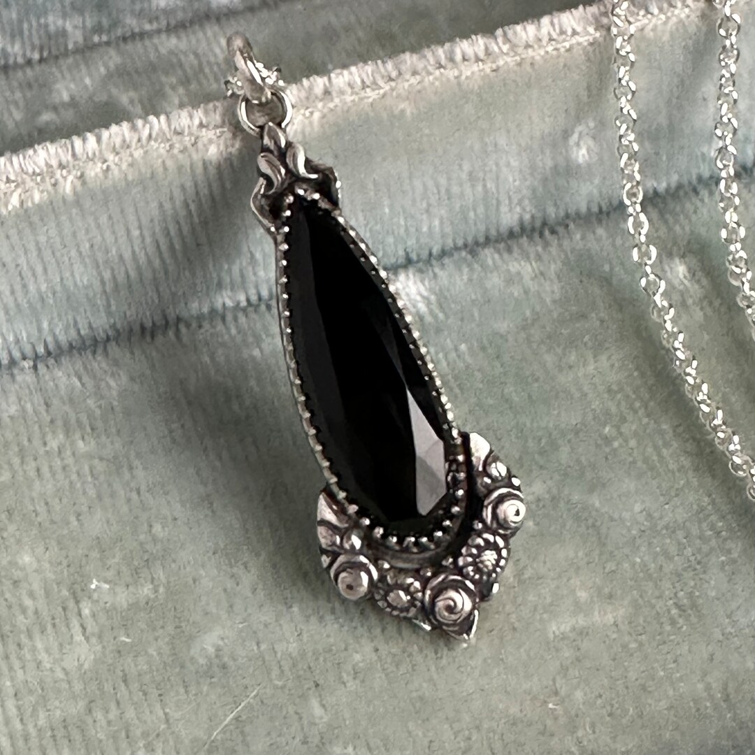 Black Onyx Botanical Victorian Gothic Amulet Necklace in Antiqued ...