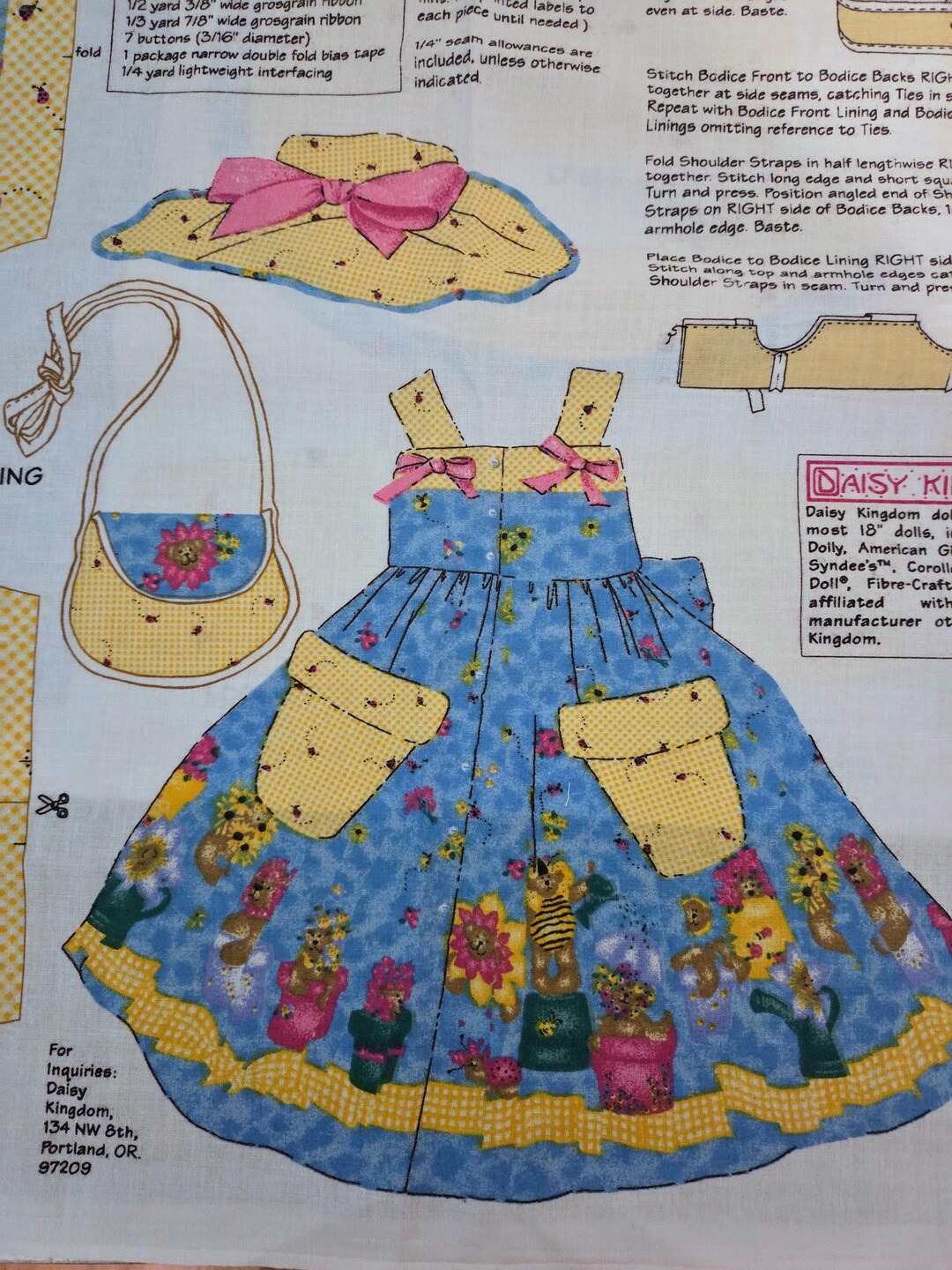 Daisy Kingdom Garden Bear Daisy Dolly Dress Fabric Panel - Etsy