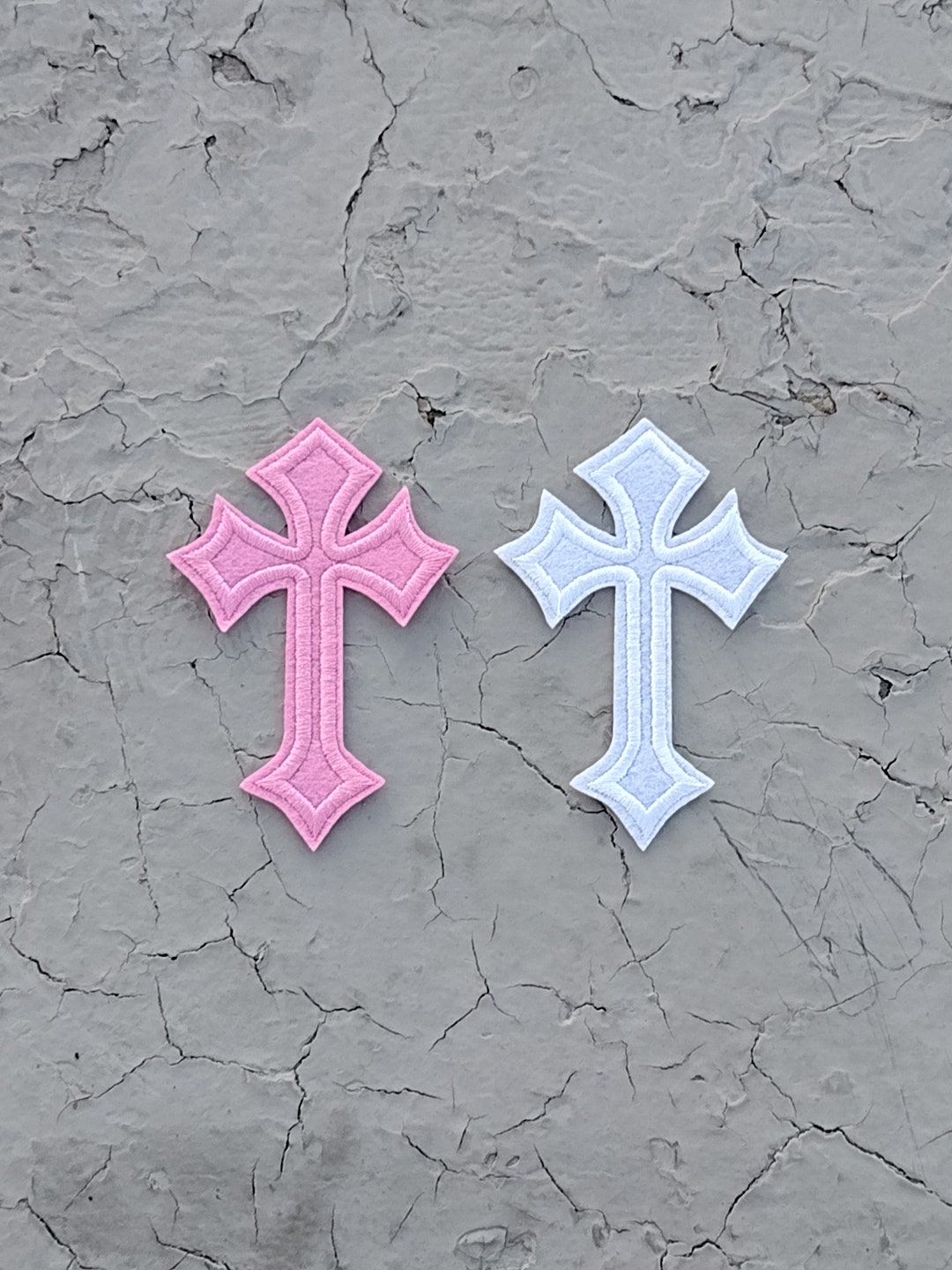 Cross Pink and White Embroidered Iron-on Patches Clothing Stickers - Etsy