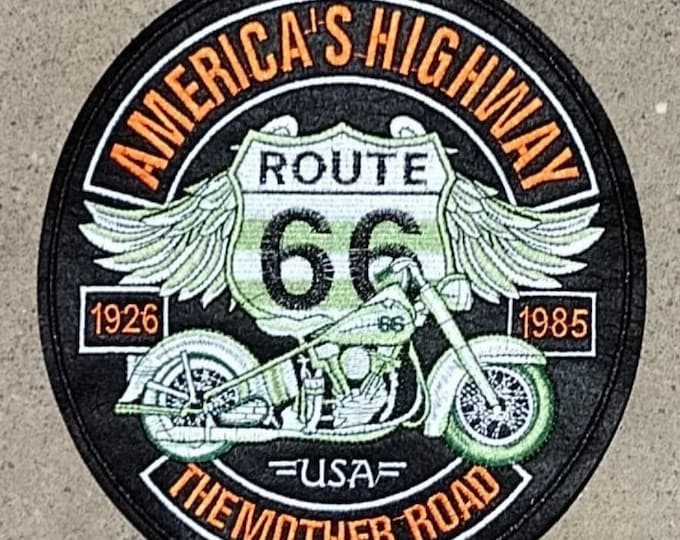 Biker Patch Iron on Embroidered Route 66 Motorcycle Jacket Applique ...