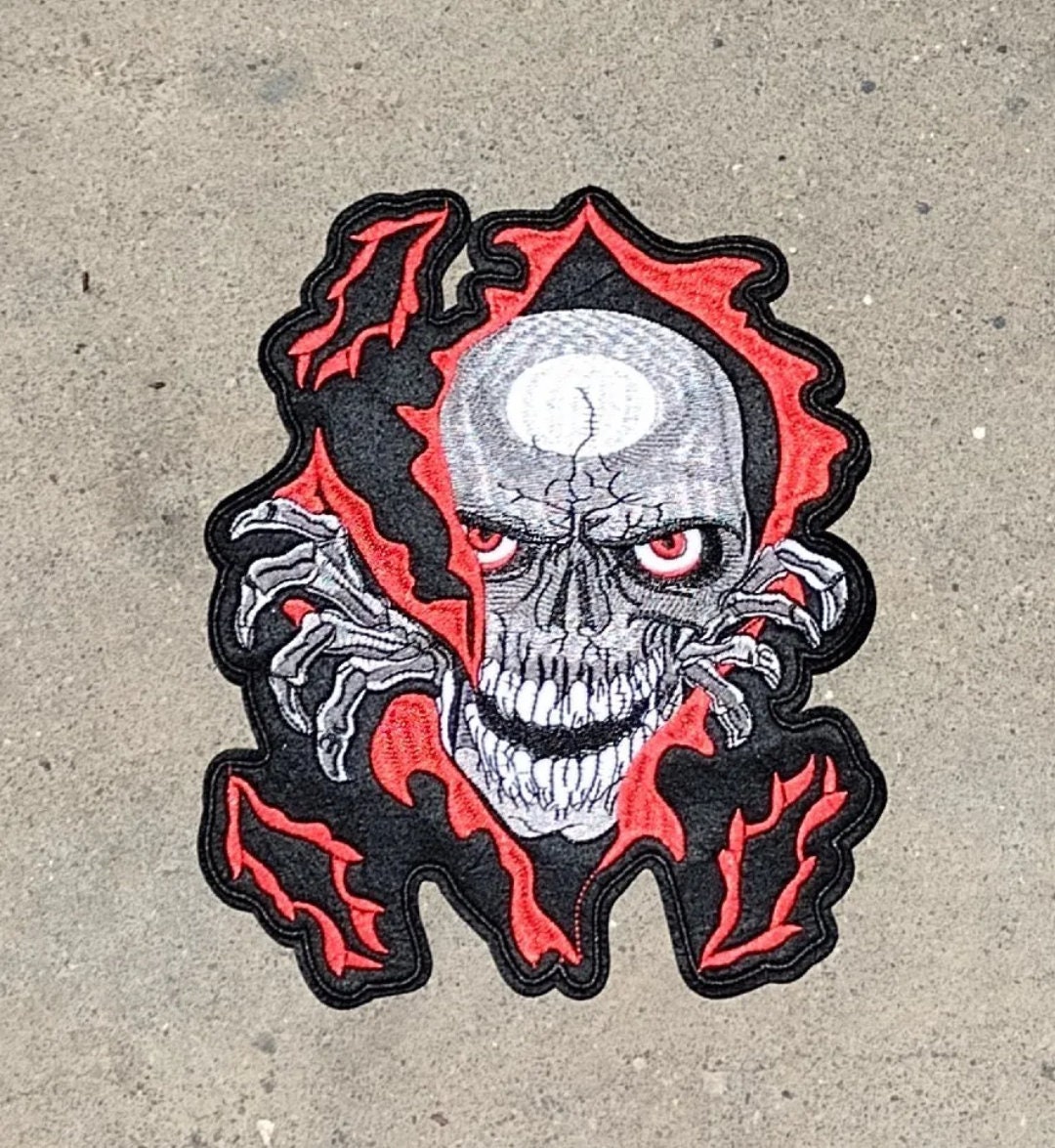 Skull Biker Vest Back Patch - 12 X 11 Inch Iron on Sew on Backing - Etsy