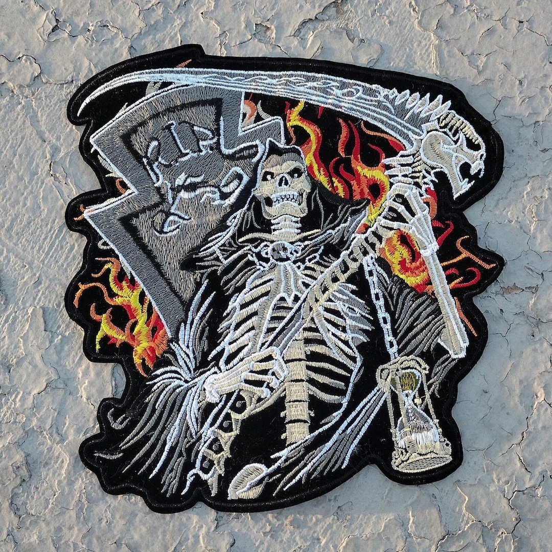 Grim Reaper With Flames Large Biker Back Patch Embroidered Iron-on ...