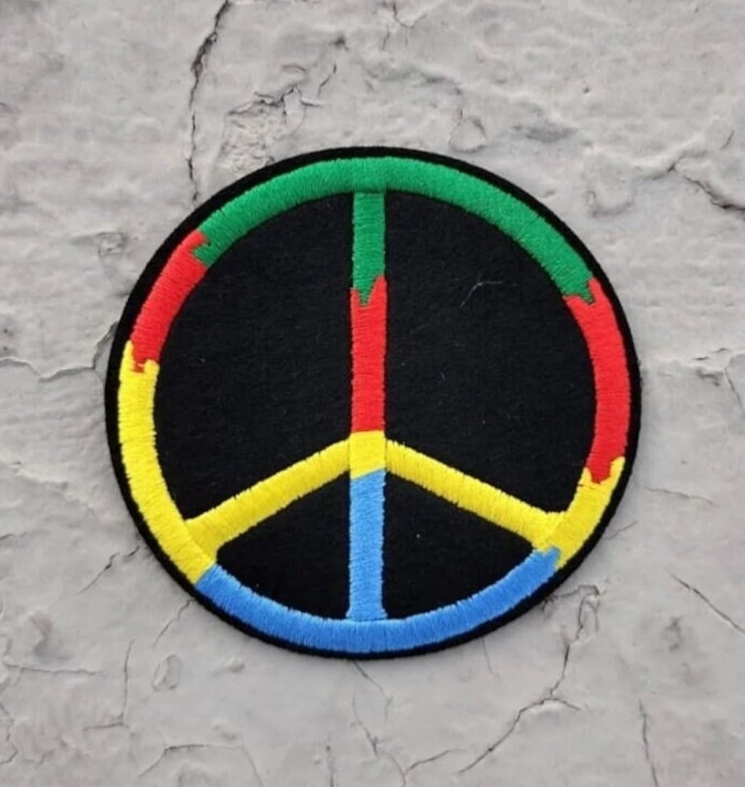 Peace Sign Embroidered Iron on Patch 3 Inch Round Multicolored Clothing ...