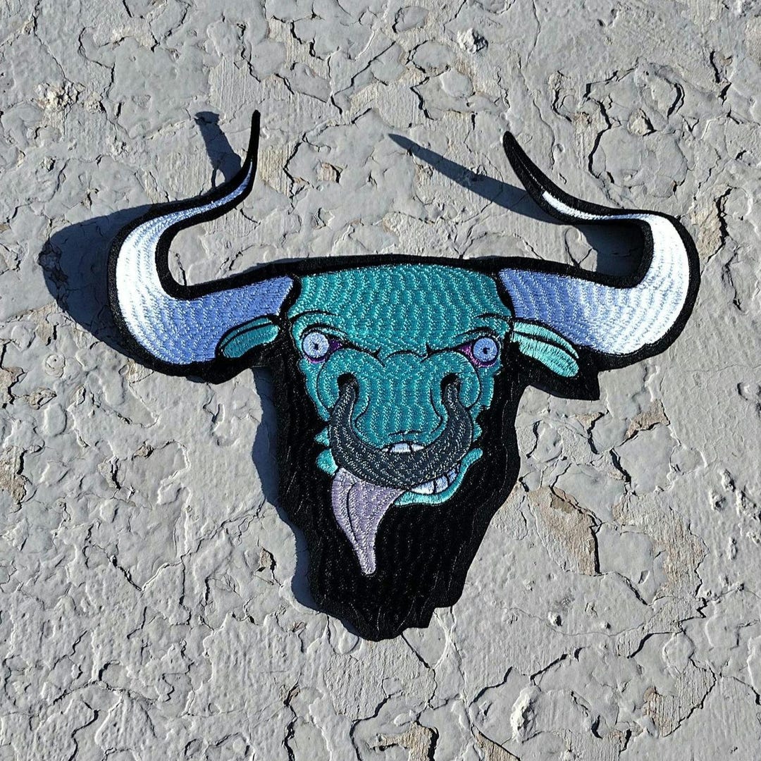 Teal Blue Bull Embroidered Iron-on Patches Rodeo Rancher Western Cowboy ...