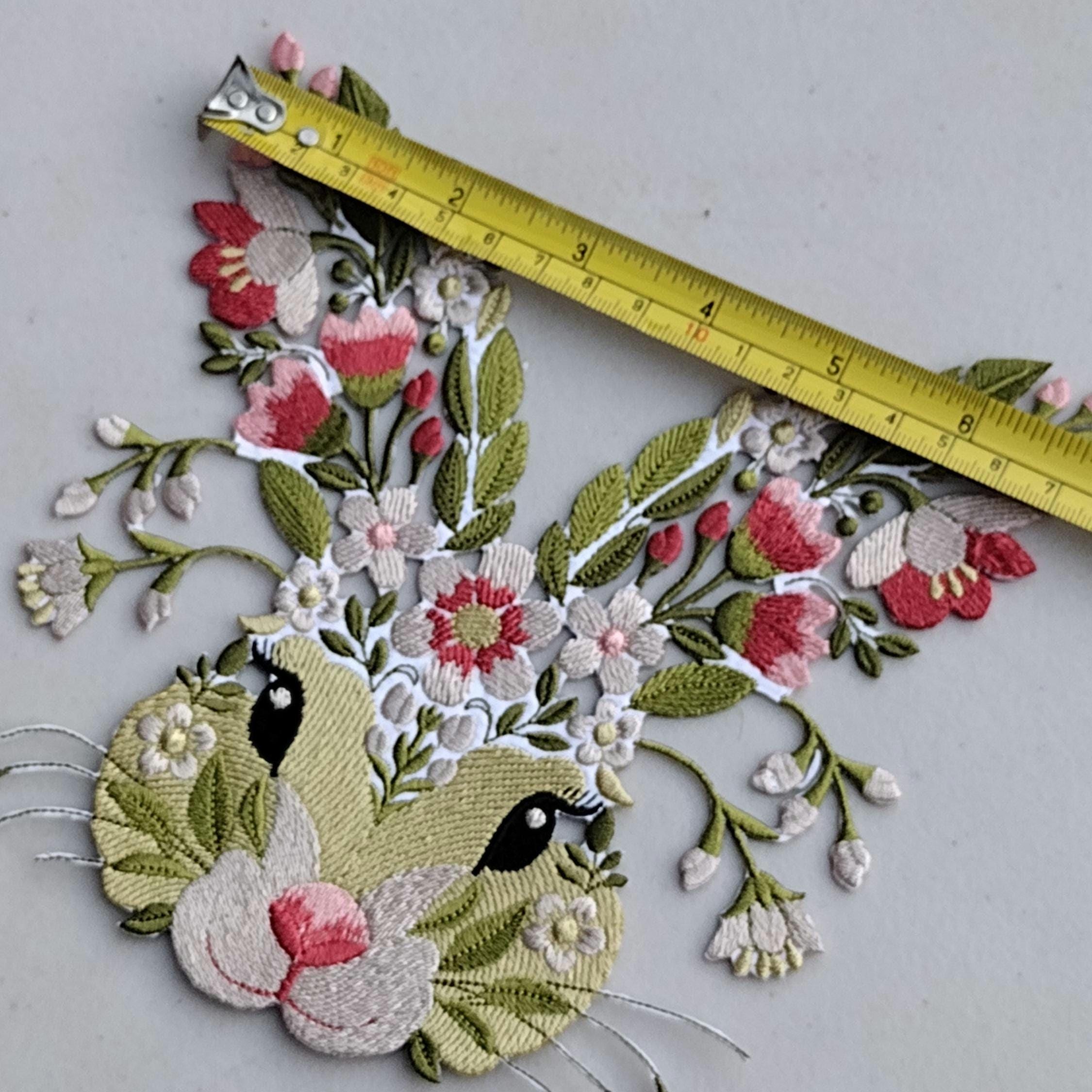 Rabbit With Flowers Fusion Embroidery Large Rabbit Iron-on Patches ...