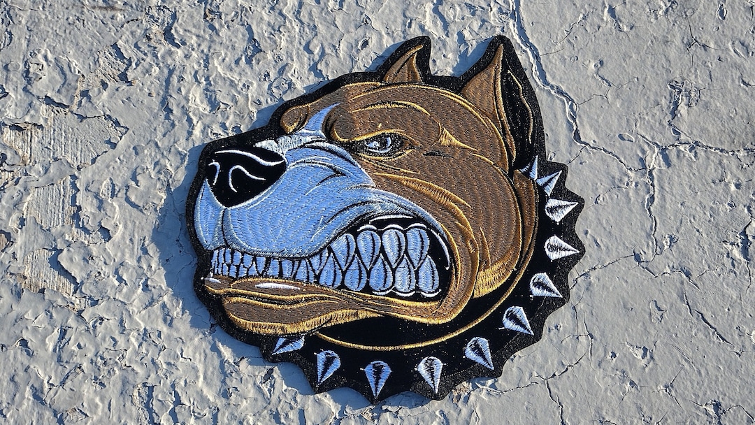 Pitbull Guard Dog With Spike Collar Large Embroidered Iron-on Patch ...