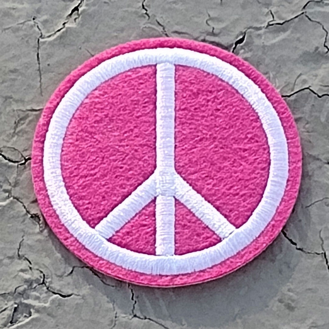 Peace Sign Pink and White Embroidered Iron-on Patches - Etsy