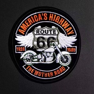 Biker Patch Iron on Embroidered Route 66 Motorcycle Jacket Applique ...