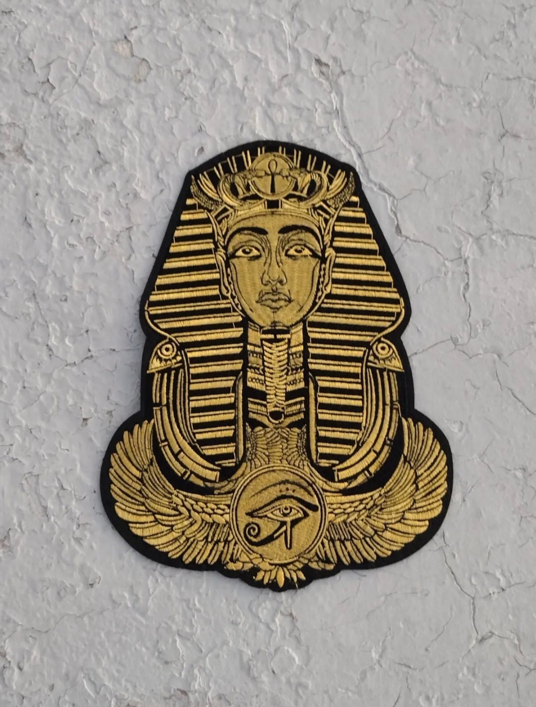Golden Egyptian Pharaoh Statue Hieroglyph Embroidered Iron-on Patch Large - Etsy